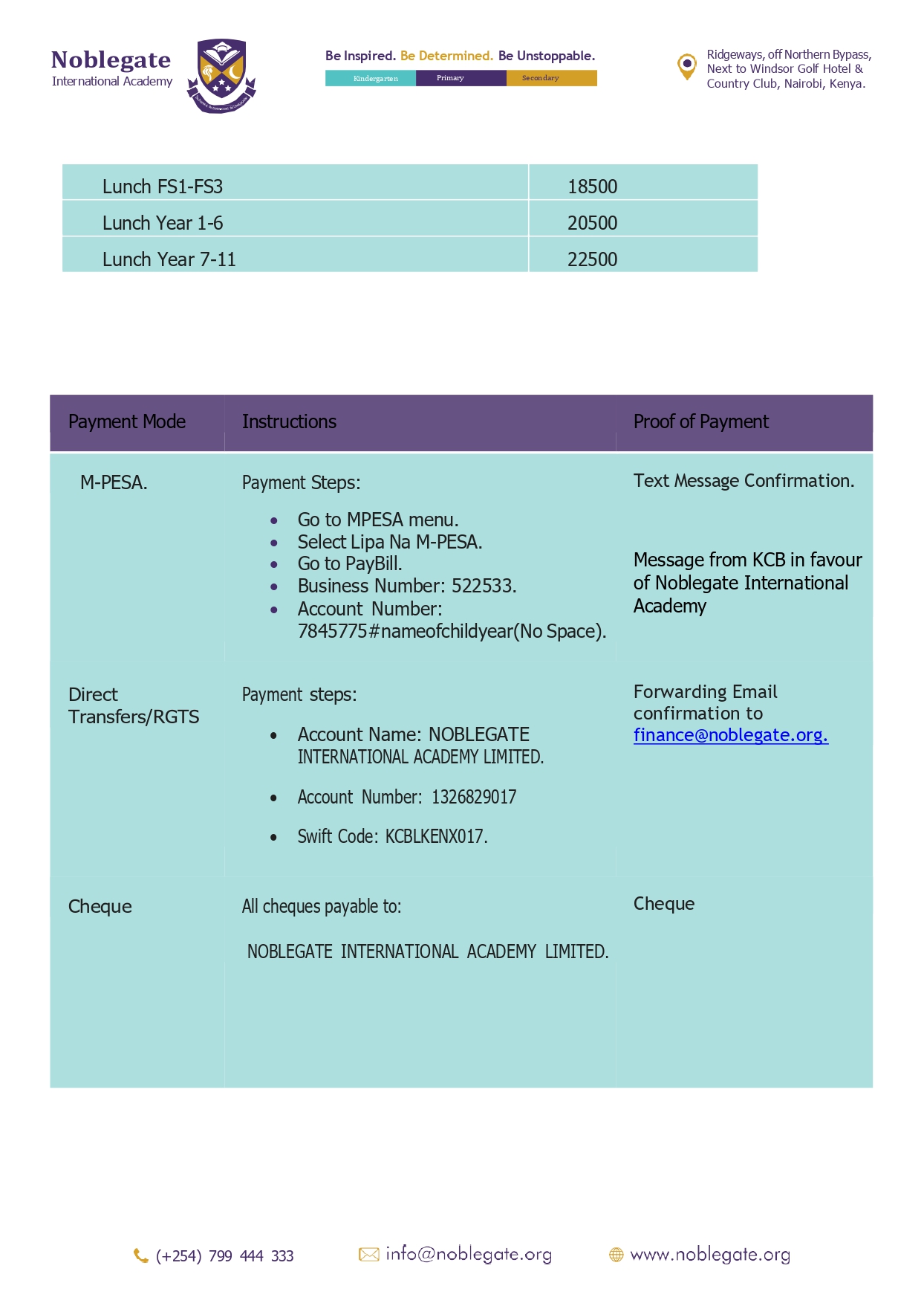 Fees Structure - Noblegate International Academy