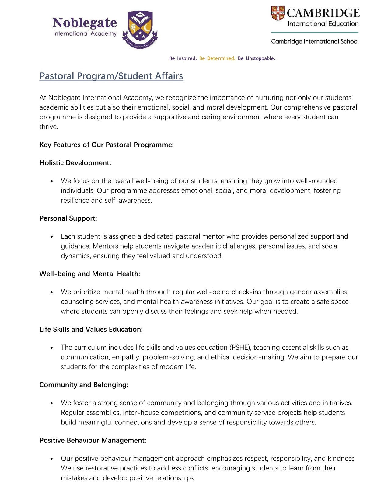 Pastoral Program - Noblegate International Academy
